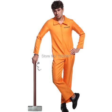 Orange Prisoner Jumpsuit Boiler Suit Convict Fancy Dress Costume