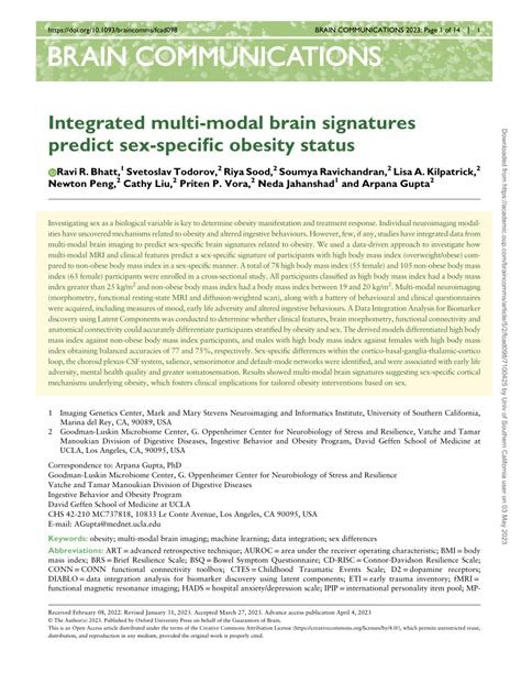Pdf Integrated Multimodal Brain Signatures Predict Sex Specific Obesity Status