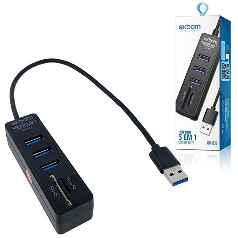 Hub 3 Portas Usb 3 0 5gbps Leitor Cartão Sd Micro Sd 5 Em 1 Para Pc Notebook Tv Tv Box Celular