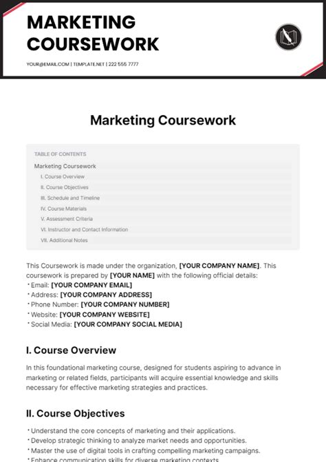 Free Marketing Coursework Template Edit Online And Download