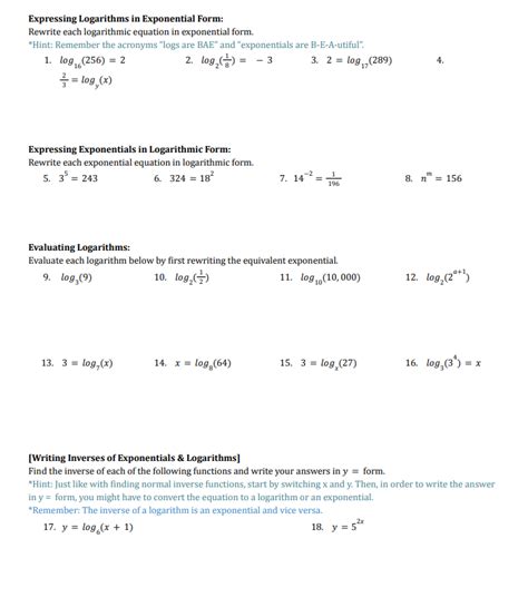 Solved Expressing Logarithms In Exponential Form Rewrite