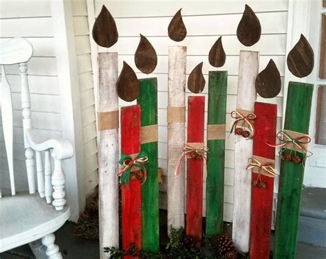 Reclaimed Wood Christmas Candles Holiday Porch Decor Standing Christmas Decorations Candles