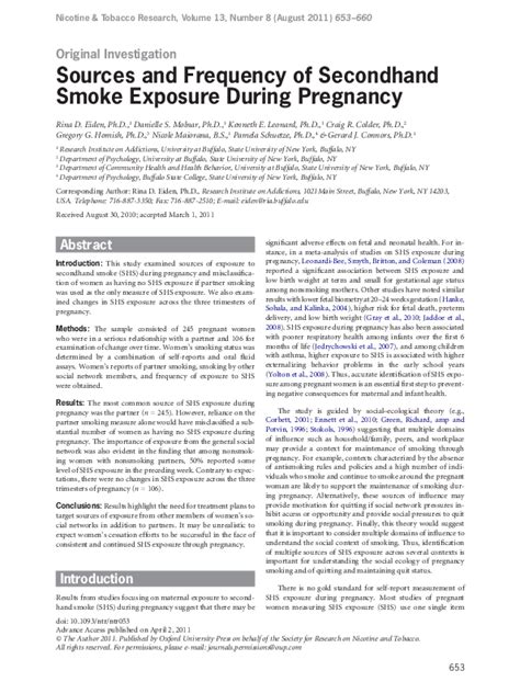 Pdf Sources And Frequency Of Secondhand Smoke Exposure During