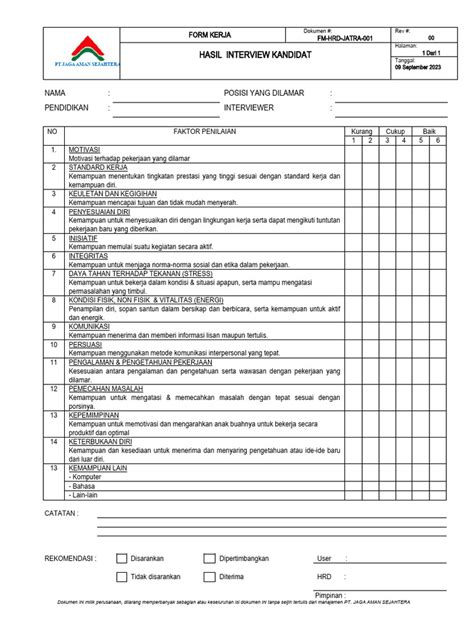 Fm Hrd Jatra 002 Form Hasil Interview Pdf