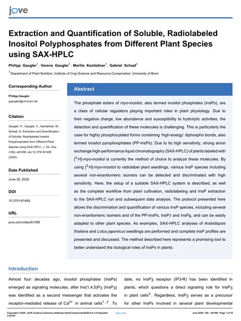 Pdf Extraction And Quantification Of Soluble Radiolabeled Inositol Polyphosphates From