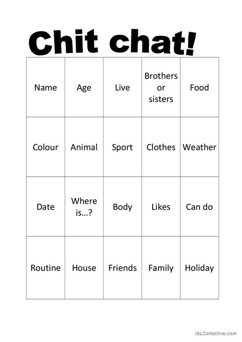 Chit Chat Cards English Esl Worksheets Pdf And Doc