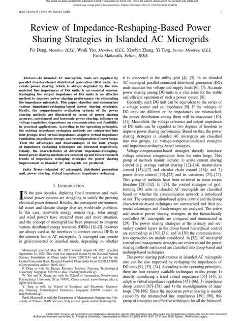 Review Of Impedance Reshaping Based Power Sharing Strategies In Islanded Ac Microgrids Pdf Pdf