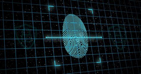 Fingerprint Scanner And Security Padlock Over Grid Against Space Stock