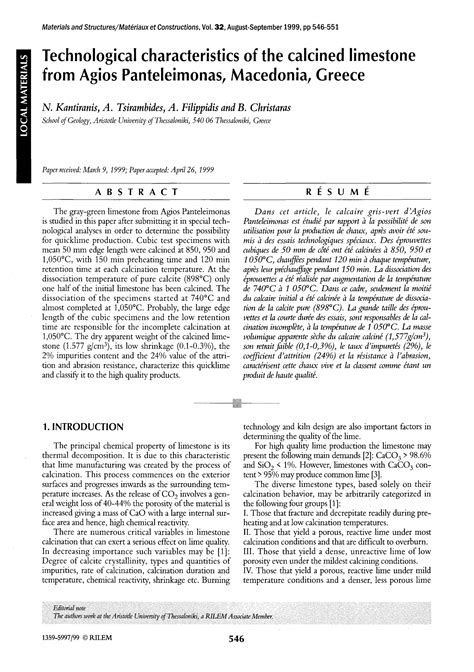 Technological Characteristics Of The Calcined Limestone Pdf