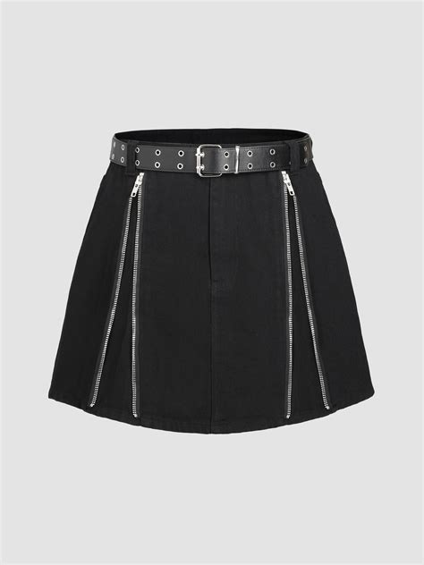 Jean Skirt Solid Belted Denim Mini Skirt Curve And Plus For Daily Casual