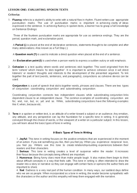 Evaluating Spoken Text Lesson One Evaluating Spoken Texts Criteria Fluency Refers To A Evaluating Spoken Text Lesson One Evaluating Spoken Texts Criteria Fluency Refers To A
