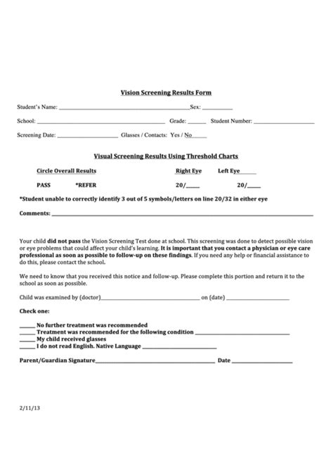 Vision Screening Results Form Printable Pdf Download