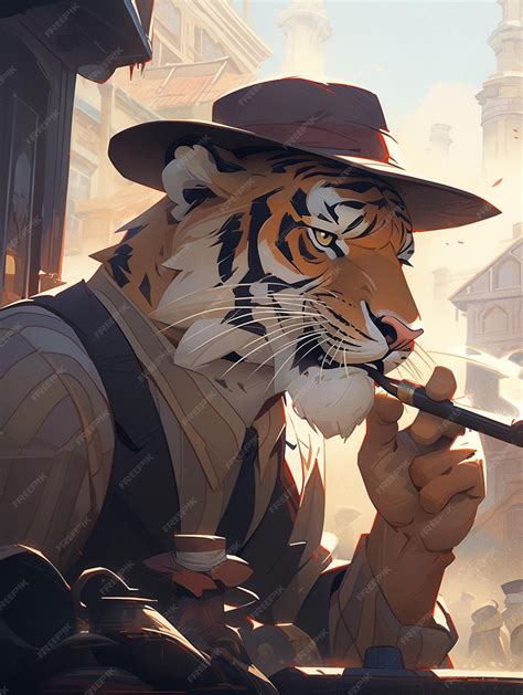 Premium Ai Image There Is A Man Smoking A Cigarette With A Tiger On The Side Generative Ai