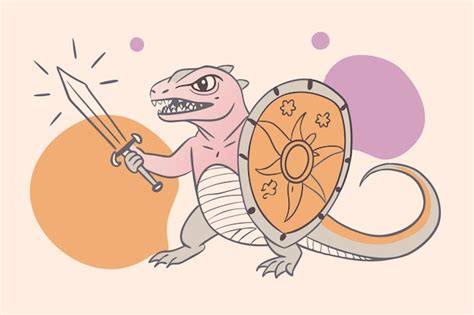 A Cartoon Of A Dragon Holding A Sword And Shield Premium Ai Generated