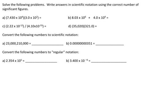 Solved Solve The Following Problems Write Answers In