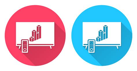 3d 차트가 있는 Tv 빨간색 또는 파란색 배경에 긴 그림자가 있는 둥근 아이콘 3차원 형태에 대한 스톡 벡터 아트 및 기타