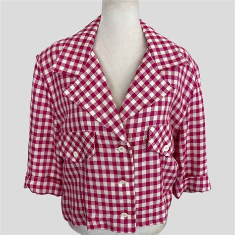 Vintage 50s Style Hot Pink White Gingham Check Crop Gem