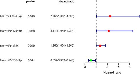 Survival Related Differentially Expressed MiRNAs Forest Plot Showing