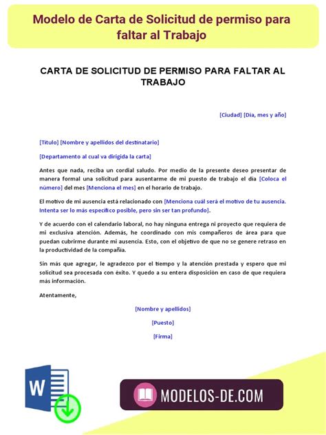 Carta De Solicitud De Permiso Para Faltar Al Trabajo Pdf