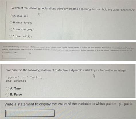 Solved Which Of The Following Declarations Correctly Creates