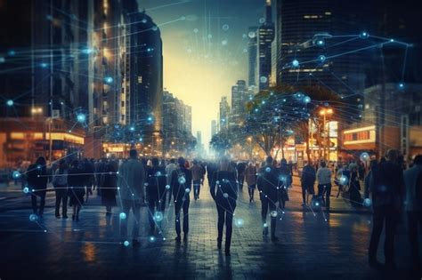Premium Ai Image Crowd Of Business People Tracked With Technology