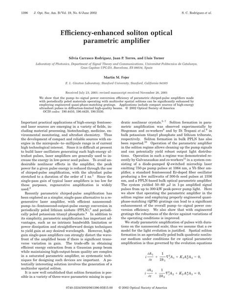 Pdf Efficiency Enhanced Soliton Optical Parametric Amplifier