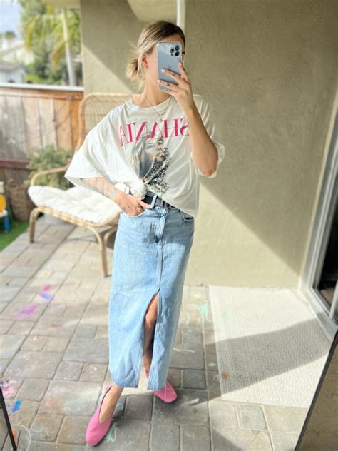 Trending Denim Midi Skirts For Spring And Summer 6 Outfits The Mom Edit