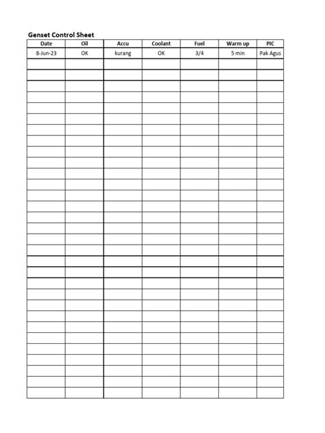 Genset Control Sheet Pdf