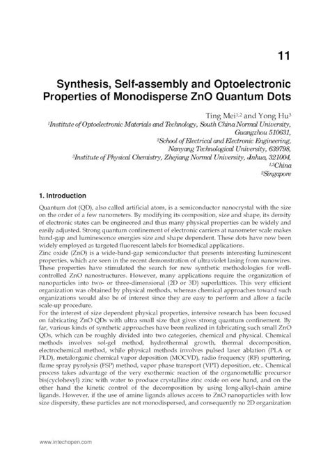 Pdf Synthesis Self Assembly And Optoelectronic Properties Of