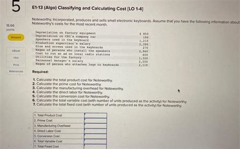 solved e1 13 algo classifying and calculating cost [lo