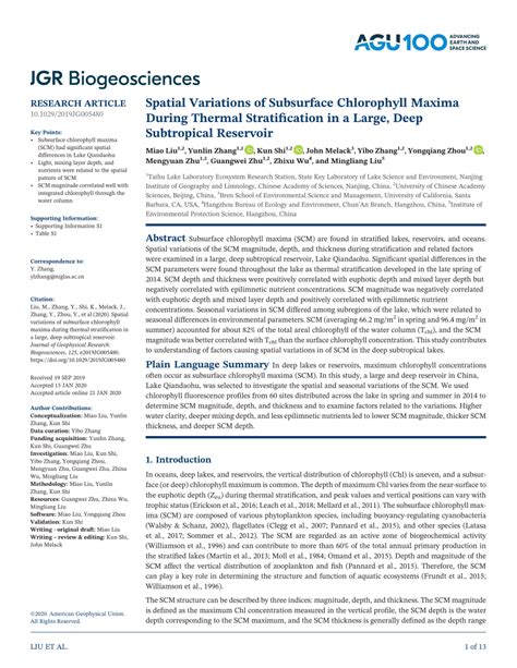 Spatial Variations Of Subsurface Chlorophyll Maxima During Thermal Stratification In A Large