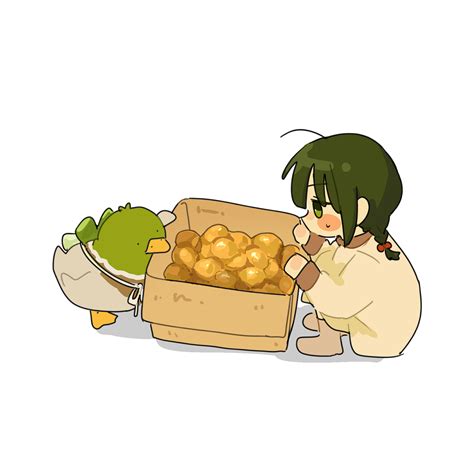 Safebooru 1girl Bird Blush Stickers Box Braid Cardboard Box Duck Fuu