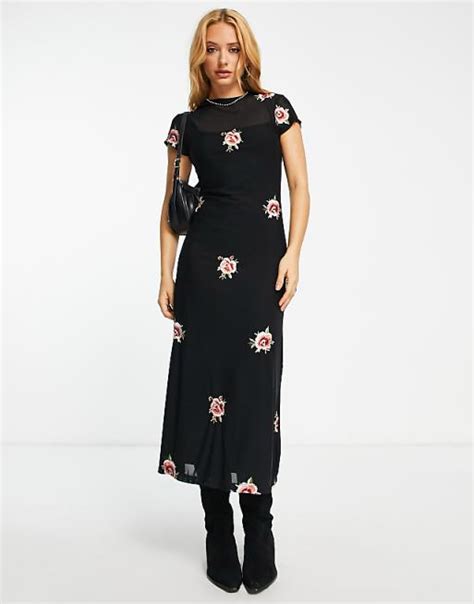 Asos Design Bodycon Midikleid Aus Netzstoff In Schwarz Mit