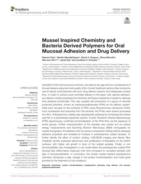 Pdf Mussel Inspired Chemistry And Bacteria Derived Polymers For Oral