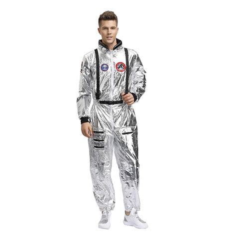 Fashion Men Silver Metallic One Piece Space Suit Adult Cosplay Costume