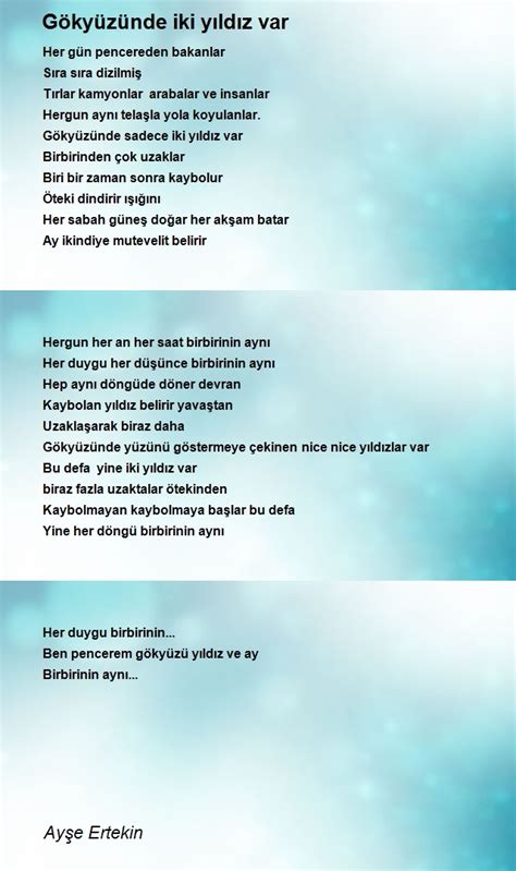 Gökyüzünde iki yıldız var Şiiri - Ayşe Ertekin