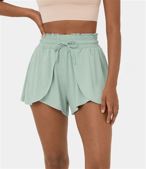 Womens High Waisted Elastic Waistband Drawstring Flowy Stacked Casual