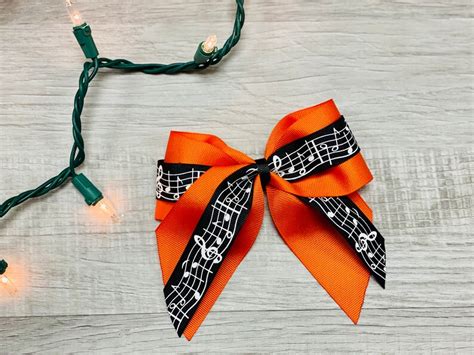 Music Note Hair Bow Orange And Black Hair Accessory Large Etsy
