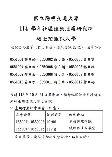 招生資訊 國立陽明交通大學護理學院