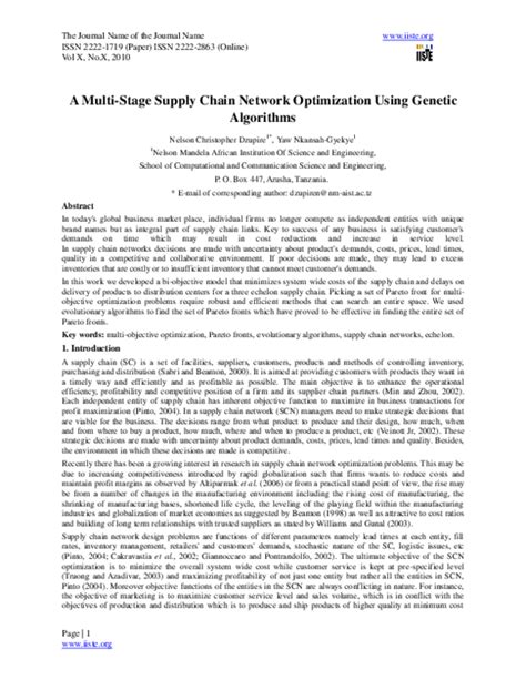 Doc A Multi Stage Supply Chain Network Optimization Using Genetic Algorithms