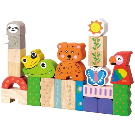 Everearth Eco Amazon Buliding Blocks Eco Friendly Educational Wooden Toys Sensory Basket