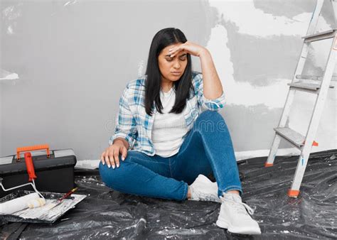 Young Indian Woman Frustrated Stuck With Home Diy Project Stock Image