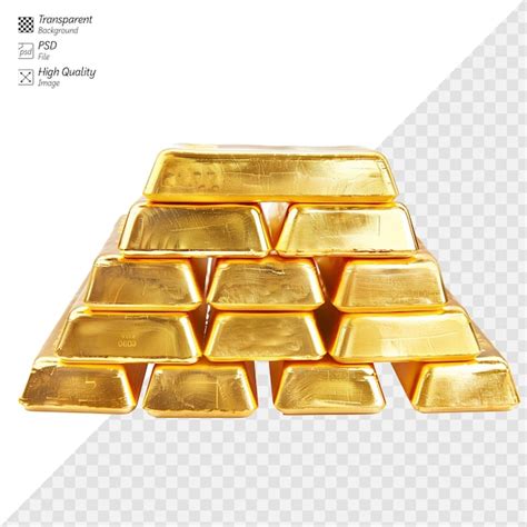 透明 な 背景 に 積み重ね られ て いる 輝く 金 の 棒 プレミアムpsdファイル