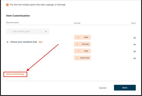 Menu Items Advanced Settings