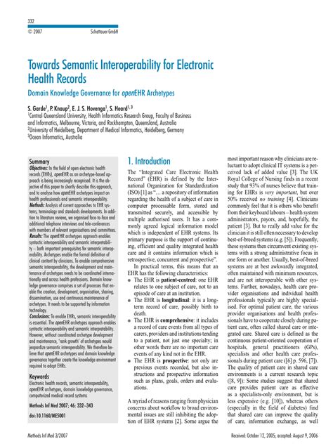Pdf Towards Semantic Interoperability For Electronic Health Records