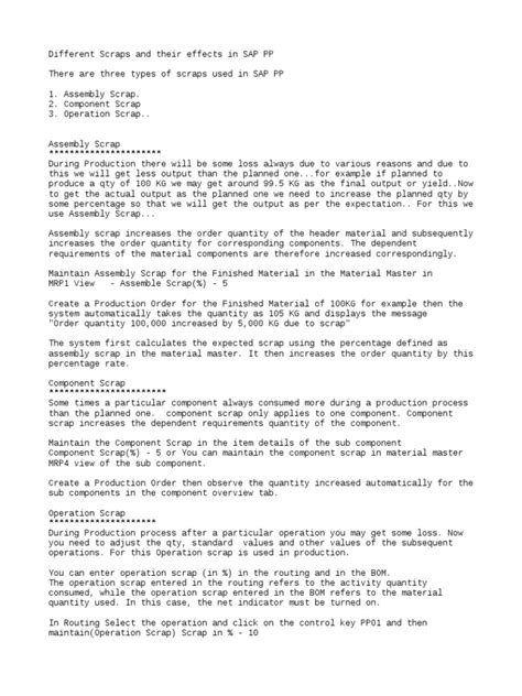 Different Scraps In Sap Pp Pdf Scrap Percentage