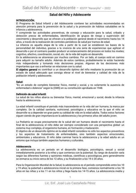 Salud Del Niño Y Adolescente Maryori Pizarro Udocz