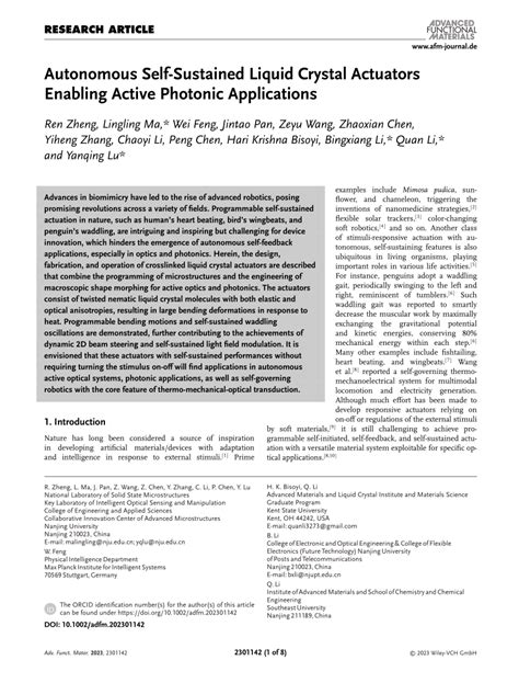 Autonomous SelfSustained Liquid Crystal Actuators Enabling Active Photonic Applications