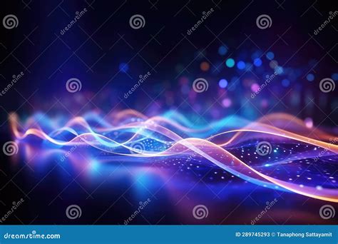 Abstract Technology Background With Glowing Particles Lines And Bokeh
