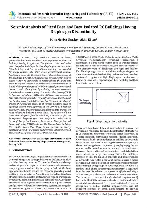 Seismic Analysis Of Fixed Base And Base Isolated Rc Buildings Having